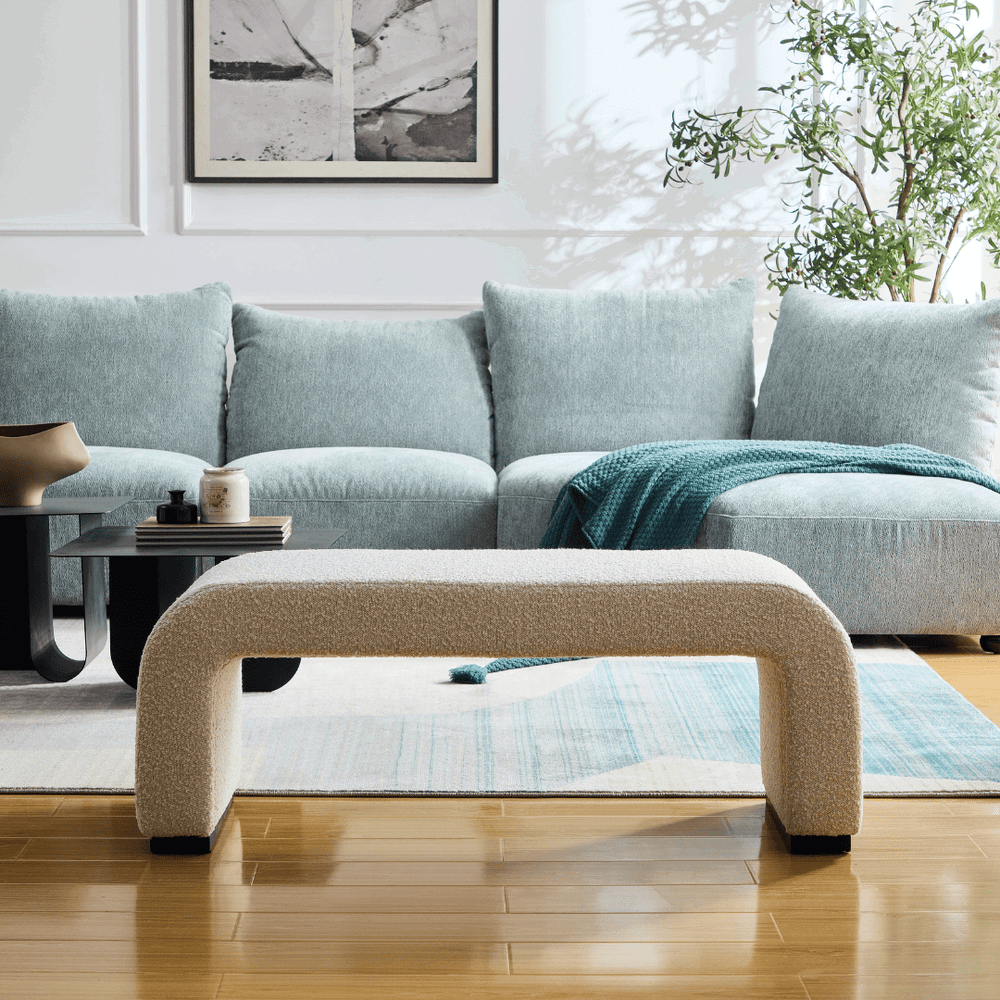 Arch Bench Ottoman in Ivory Bouclé, 60-120cm Sizes