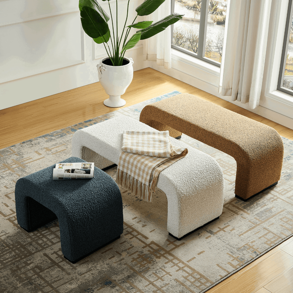 Arch Bench Ottoman in Ivory Bouclé, 60-120cm Sizes