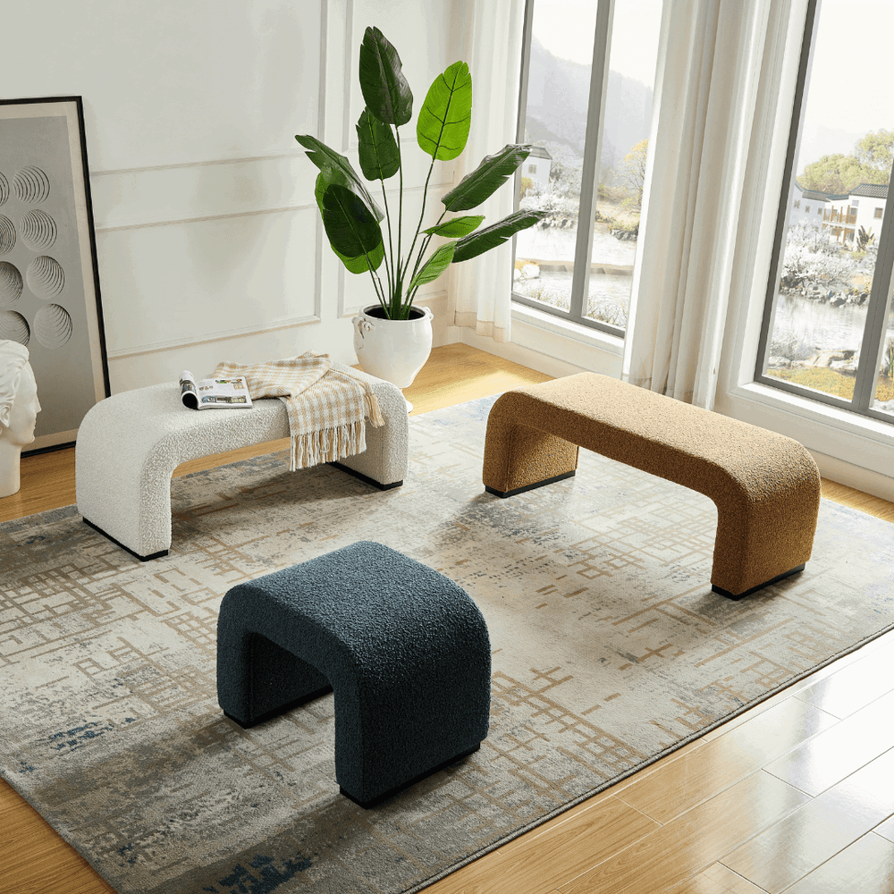 Arch Bench Ottoman in Ivory Bouclé, 60-120cm Sizes