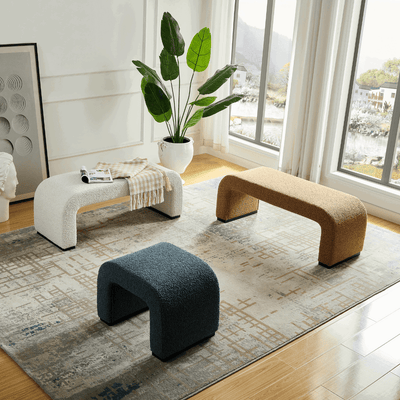 Arch Bench Ottoman in Ivory Bouclé, 60-120cm Sizes