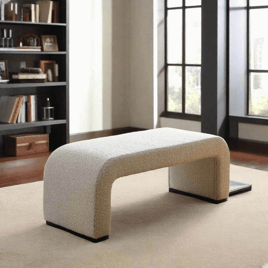 Arch Bench Ottoman in Ivory Bouclé, 60-120cm Sizes