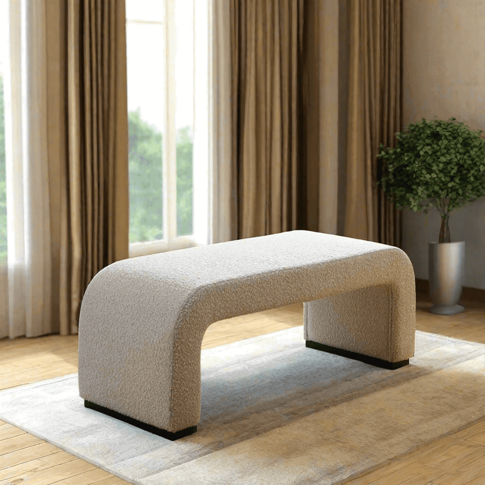 Arch Bench Ottoman in Ivory Bouclé, 60-120cm Sizes