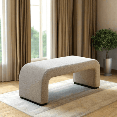 Arch Bench Ottoman in Ivory Bouclé, 60-120cm Sizes