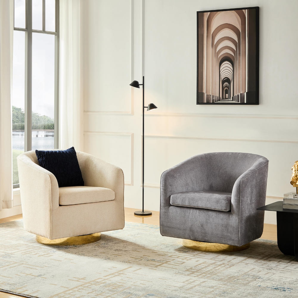 Charlotte Tub Ivory Textured Fabric Swivel Armchair with Gold Base ...