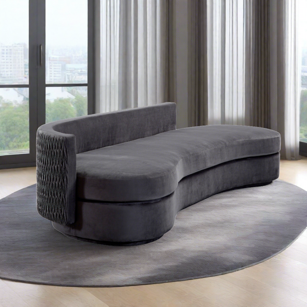 Dutti Curved 4 Seater Sofa with Pinched Plate - Grey Velvet | Bubuland Home